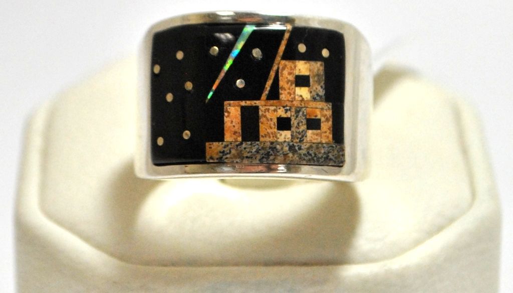Navajo Multi-Stone Night Sky Pueblo Inlay Sterling Silver Men's Ring ...