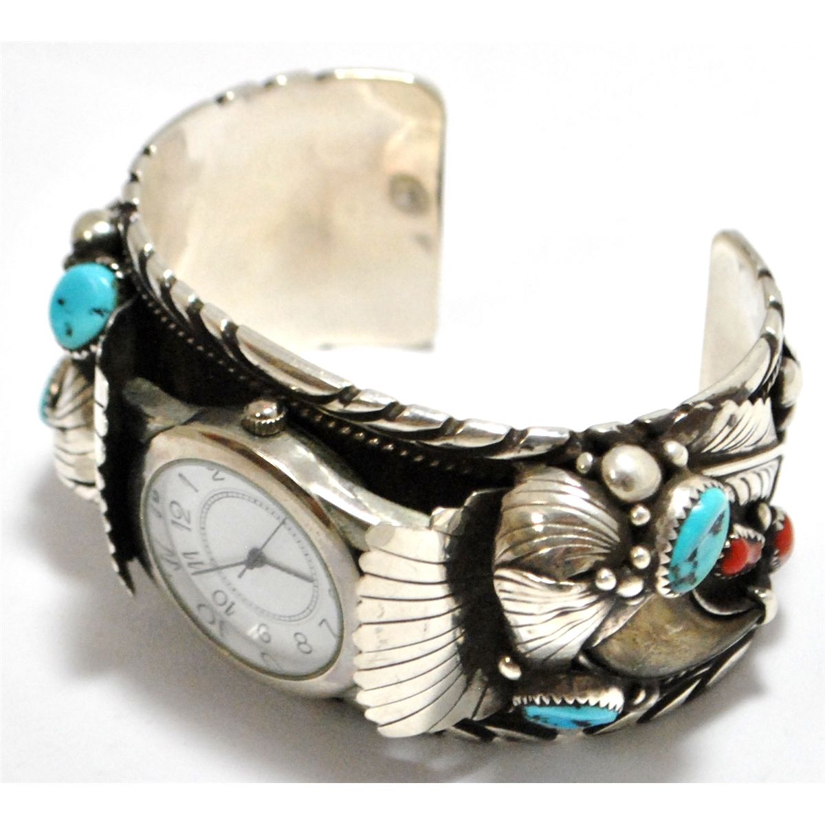 Old Pawn Coral, Turqouise & Bear Claw Sterling Silver Cuff Bracelet Men ...