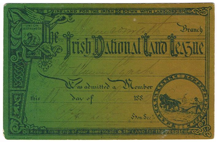 1880 (12 December) Irish National Land League membership card