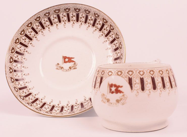 circa 1910: White Star Line 'wisteria' pattern tea cup and saucer