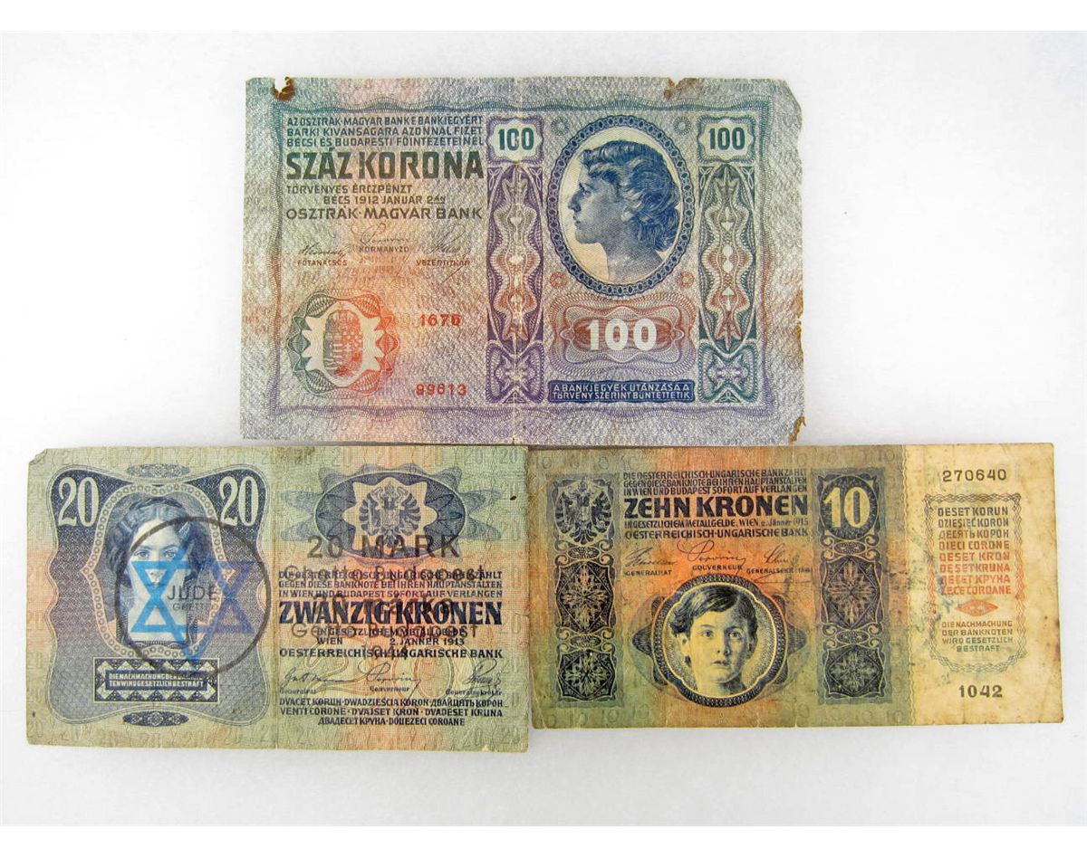 LOT OF 3 GERMAN NAZI HOLOCAUST PAPER MONEY FOR BUDAPEST HUNGARY GHETTO