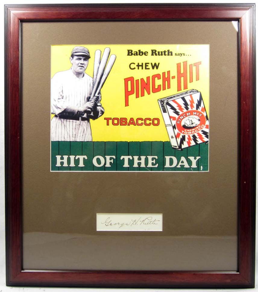 BABE RUTH CUT SIGNATURE W/ PICTURE - FRAMED W/ COA
