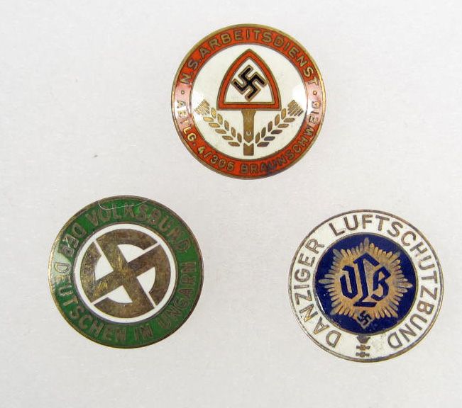 LOT OF 3 GERMAN NAZI HUNGARIAN RLB AND RAD ENAMELED BADGES