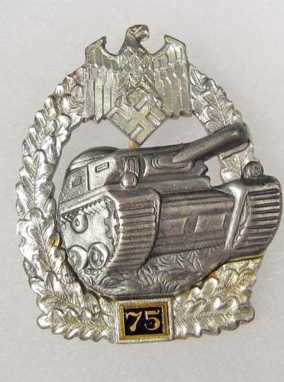 WW2 GERMAN NAZI ARMY 75 TANK ASSAULT BADGE