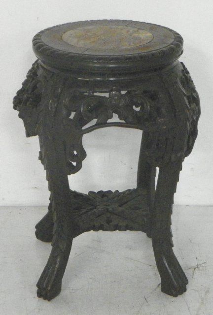 Antique teakwood marble top taboret table