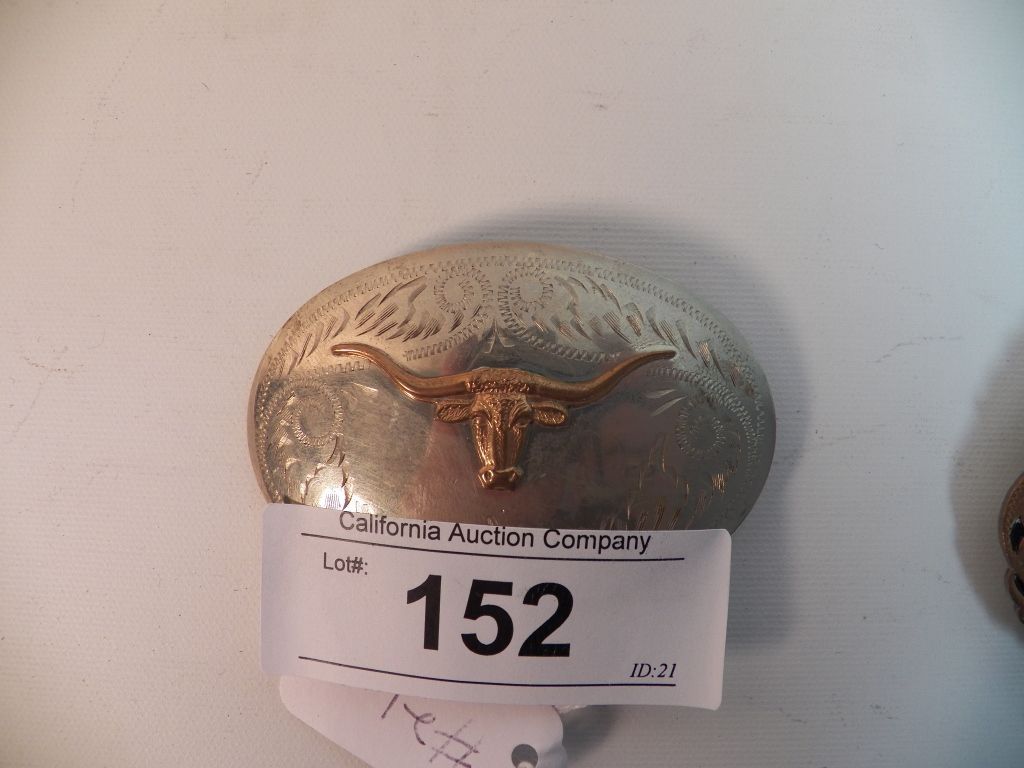 Comstock German Silver Belt Buckle Long Horn