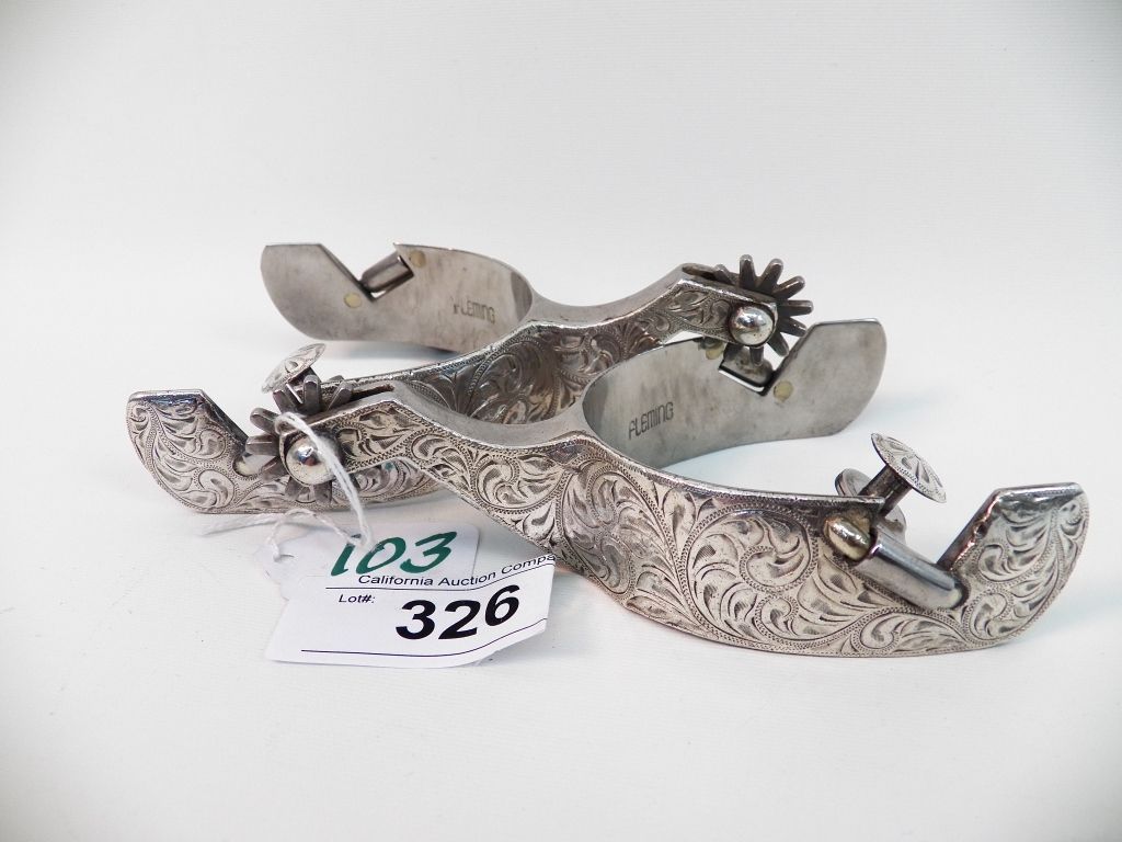 Sterling Silver Ornate Spurs Marked Fleming -- matching bit lot 327