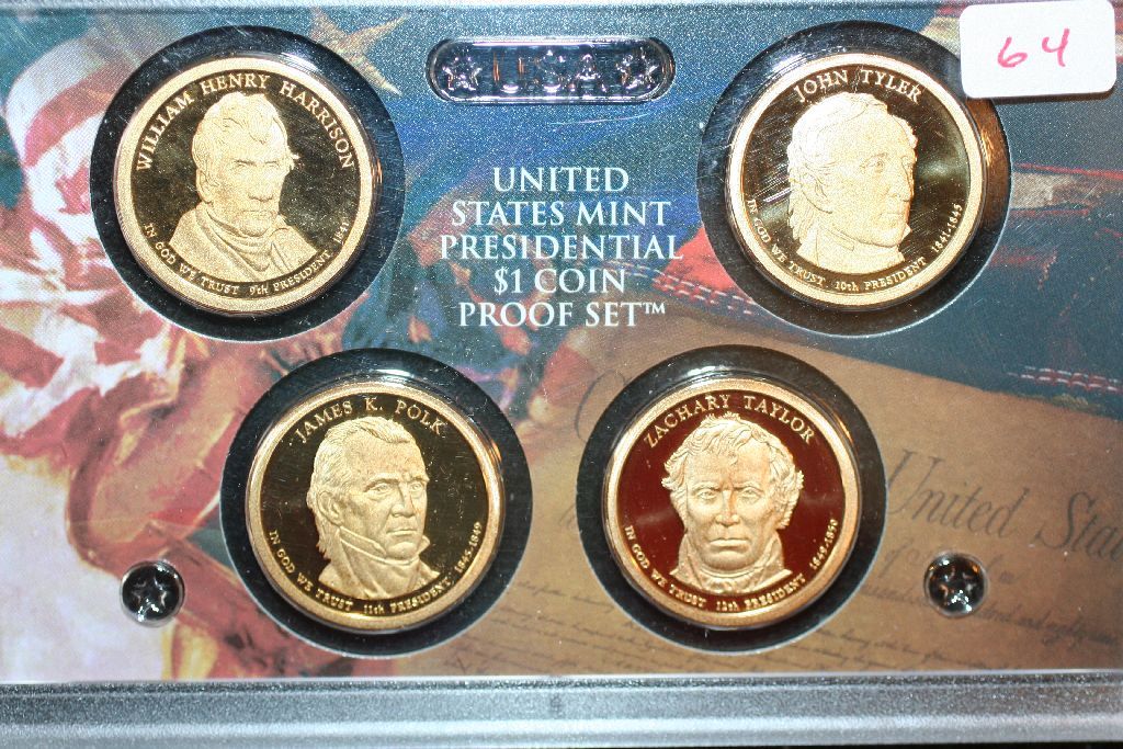 US Mint Presidential $1 Coin Proof Set; Harrison, Tyler, Polk & Taylor