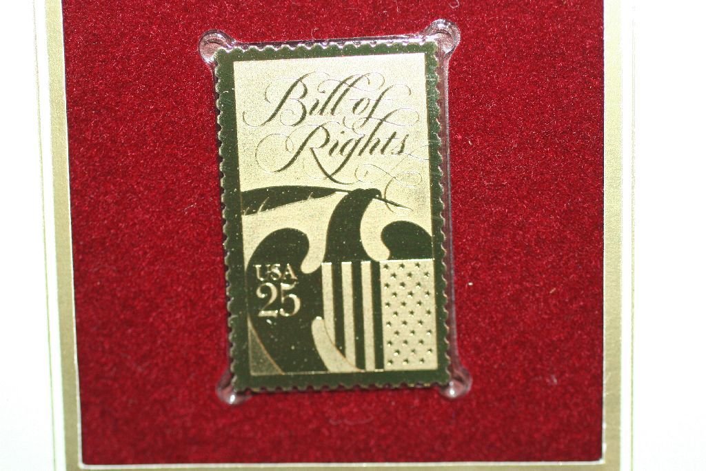 1989 First Day Issue 22K Gold Replica Stamp W/Postal Stamp; Bill of ...