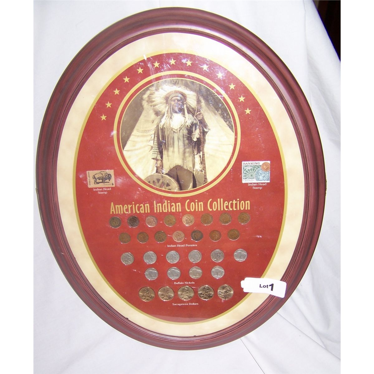 Framed American Indian Coin & Stamp Collection