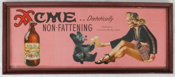 1940s Framed Acme Beer Sign - Pin up art