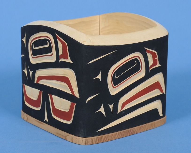 Carved and Painted Bent Wood Bulge Box with Eagle Design by Victor West ...