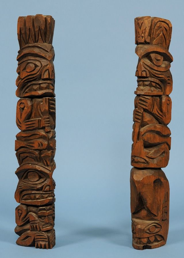 Pair of Nitinat Totems Carved by William Wilson - Clo-oose Vancouver ...