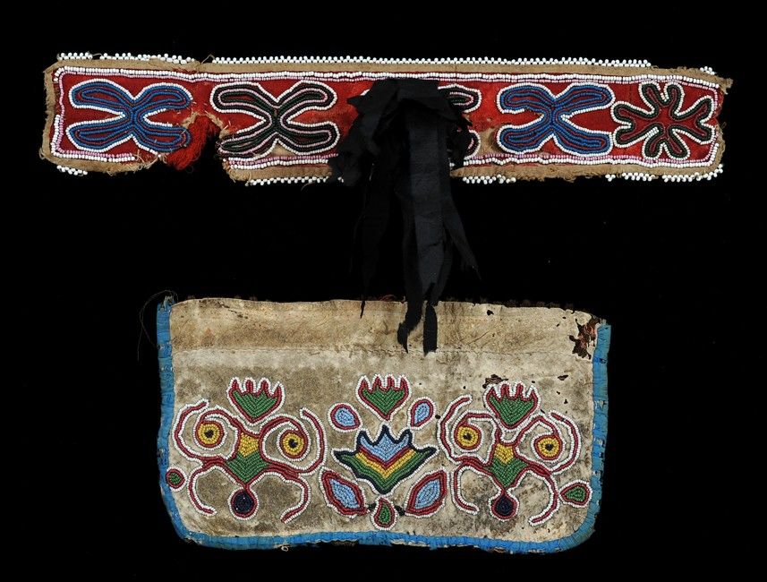 19TH C. Tlingit Beaded Cuff with Floral Design on Doeskin 9 1/2" L. 4 1 ...