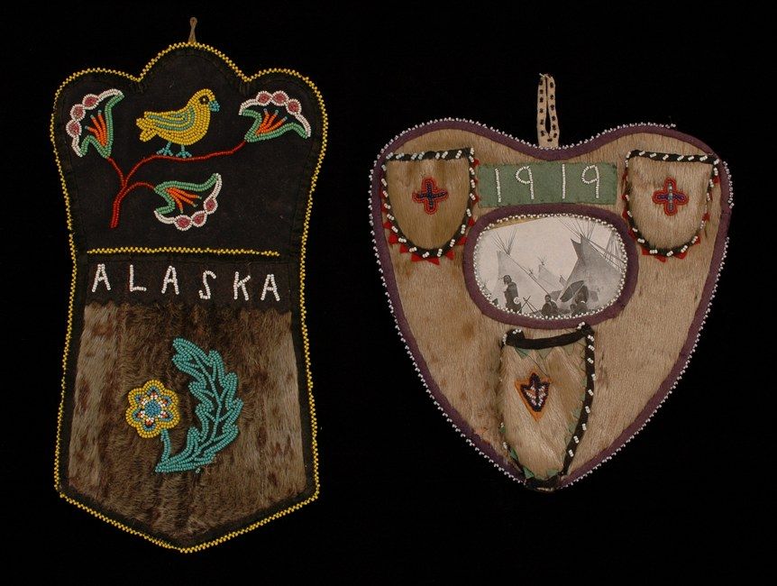Tlingit Beaded Wall Pocket with Floral, "Alaska" and Bird Design on ...