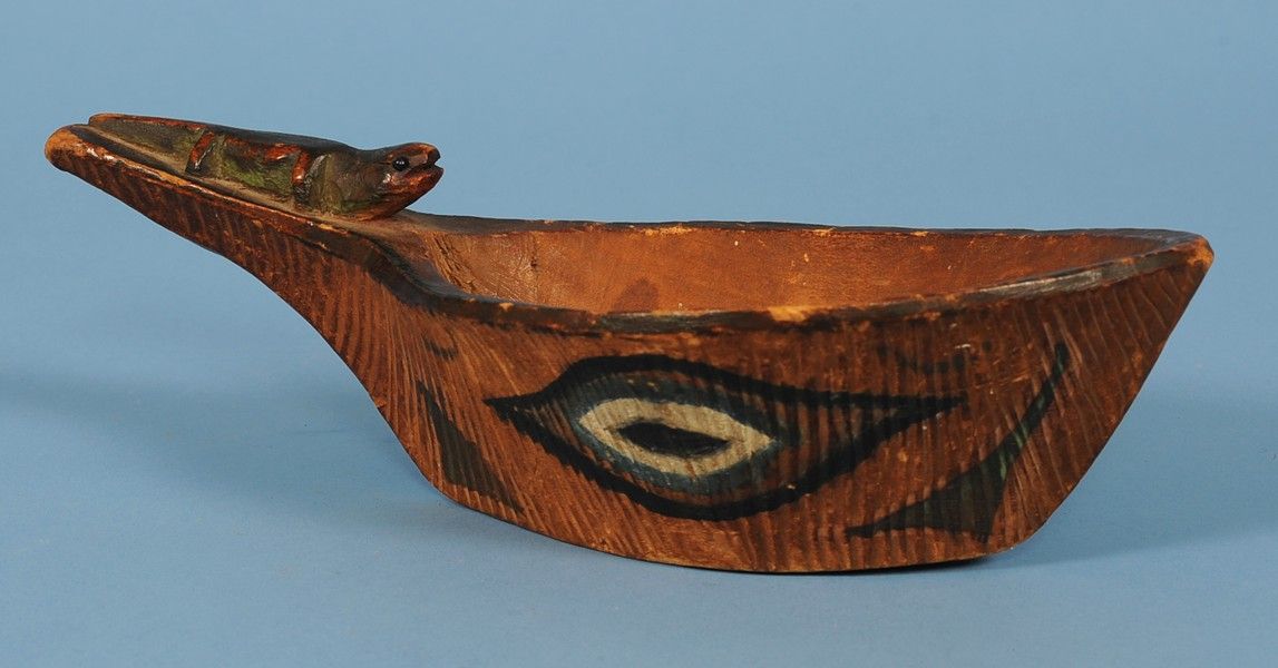 19TH C. Alder Wood Feast Bowl - Comox Tribe, Carved with Lizard on ...
