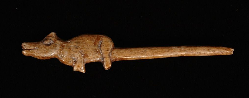 Northwest Coast Carved Whale Bone Figural Button Blanket Pin 5" L. 3/4 ...