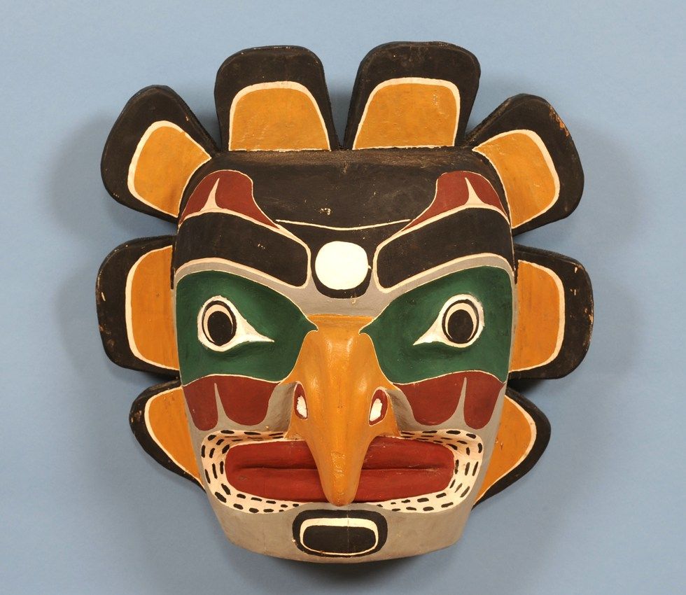 Early Sam Henderson Hawkman Sun Mask - Campbell River, B.C. 14 1/2" H ...