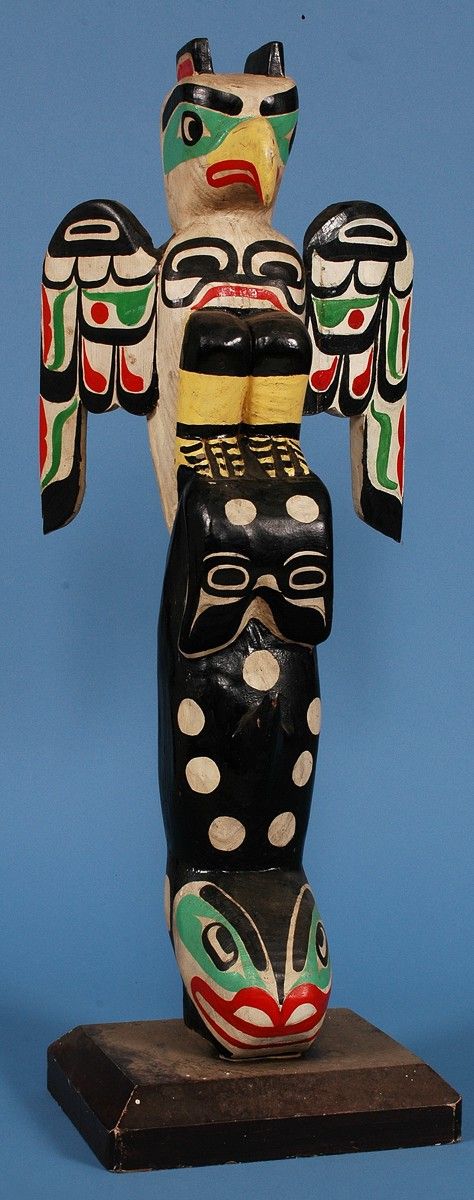 Ellen Neel Totem Carved 1949 with Thunderbird and Whale - Signed 28" H ...