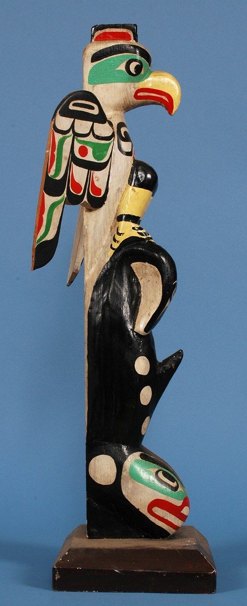Ellen Neel Totem Carved 1949 with Thunderbird and Whale - Signed 28" H ...