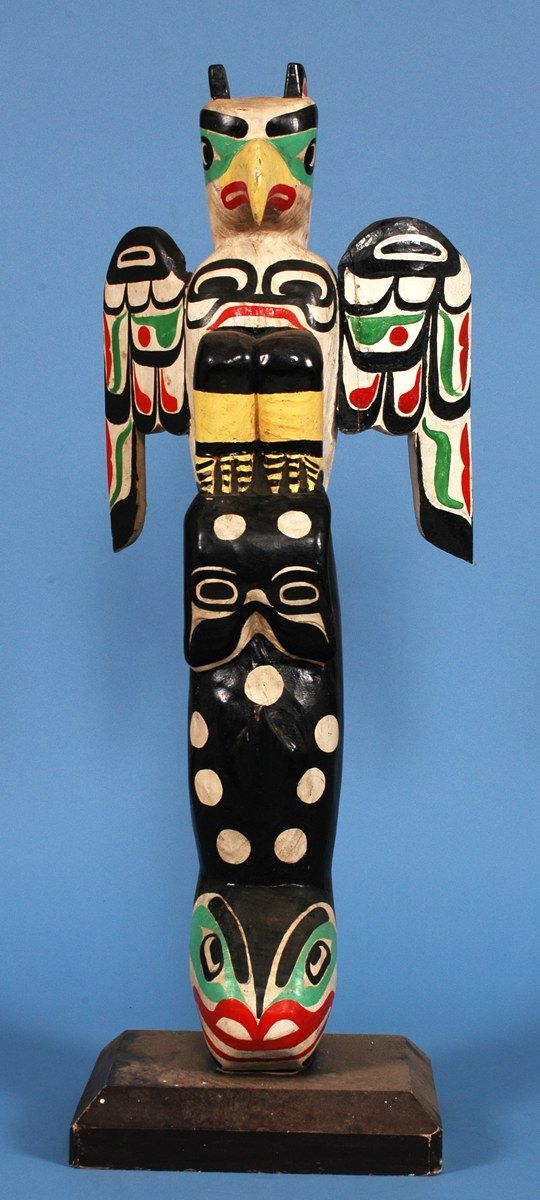 Ellen Neel Totem Carved 1949 with Thunderbird and Whale - Signed 28" H ...