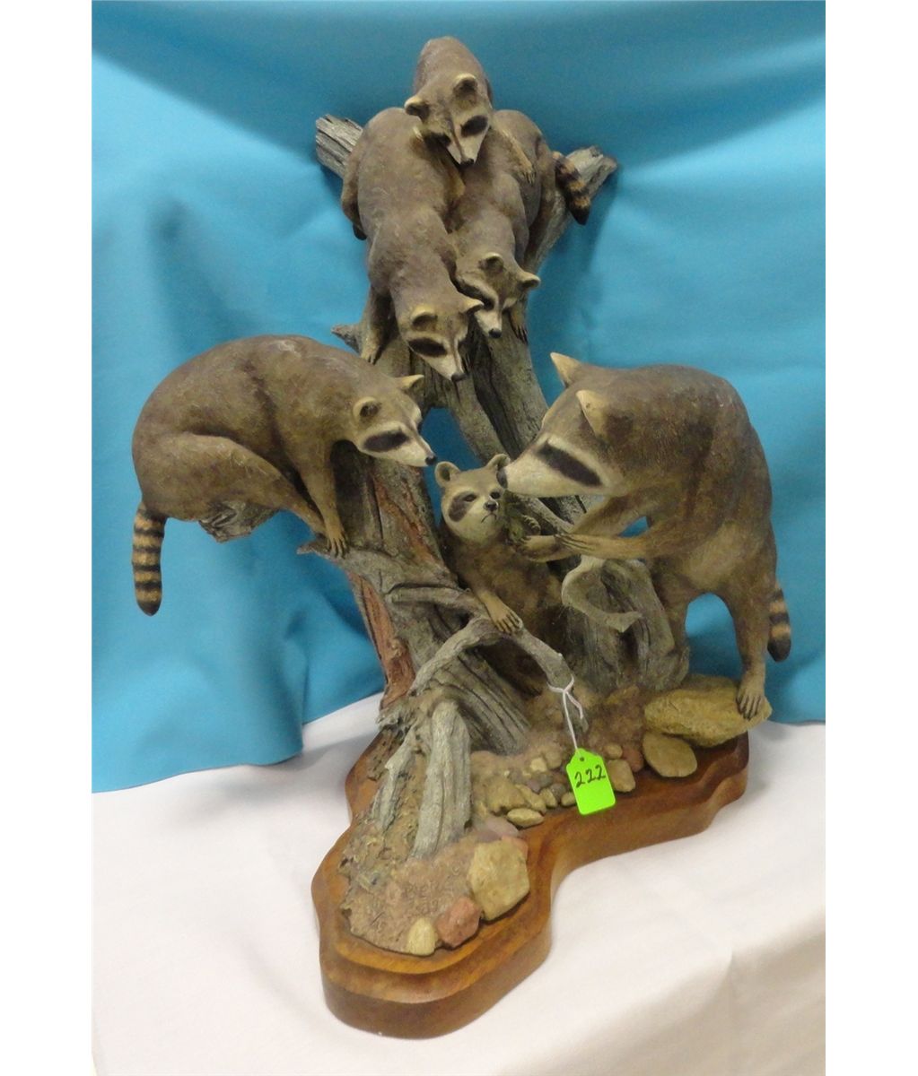 Ralph (Tuffy) Berg, Jr., Racoon Family bronze, #5/15, 1989, 16”w x 21”h