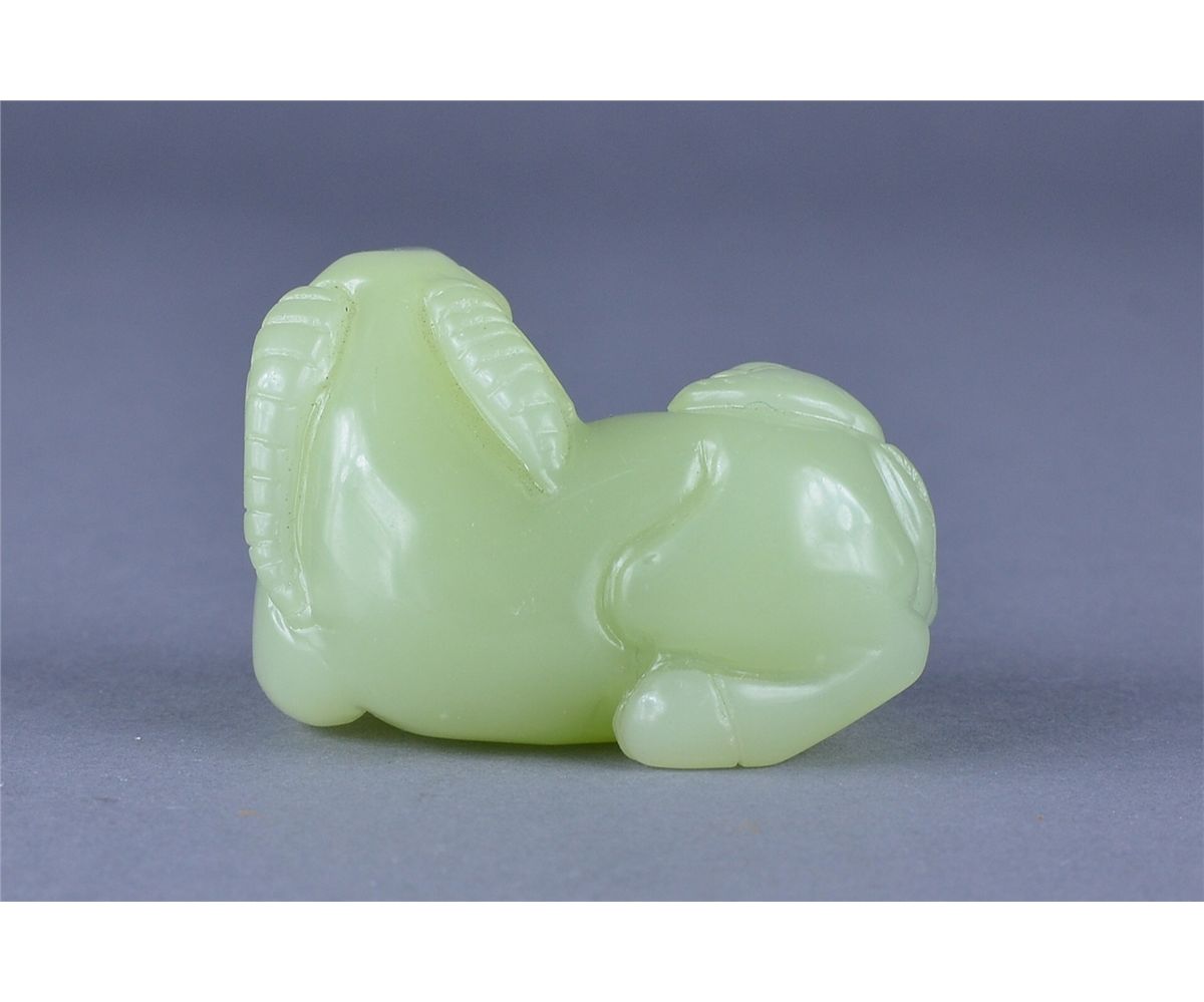 Chinese Carved Celadon Jade Figure of Ram