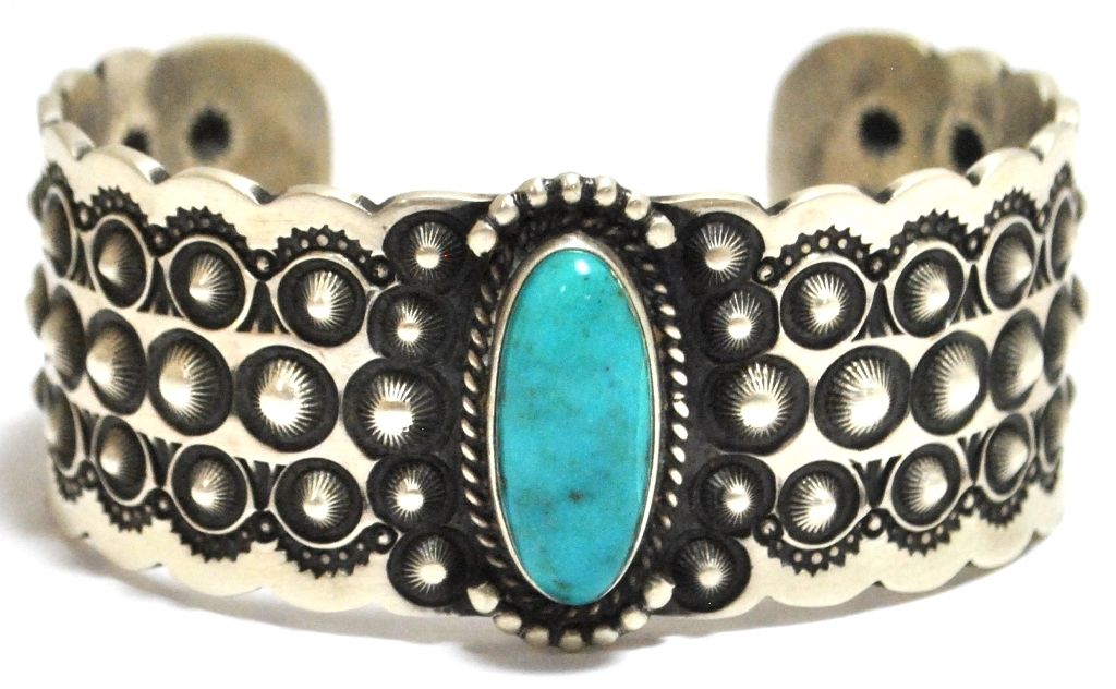 Old Pawn Navajo Candelaria Turquoise Sterling Silver Cuff Bracelet ...