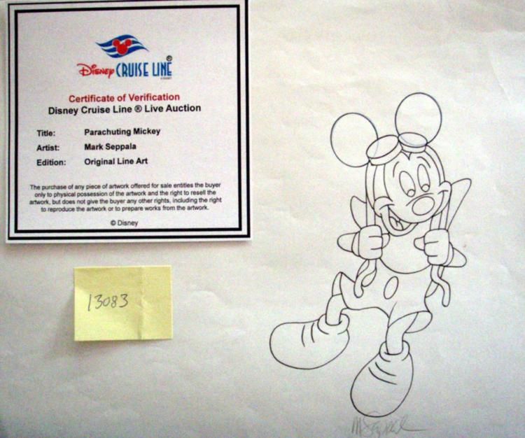 Disney Orig Line Art Drawing Parachuting Mickey Mouse