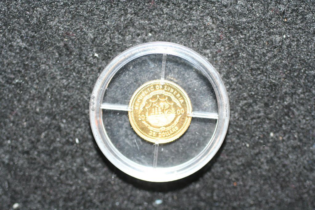 2000 Republic of Liberia $25 Foreign Gold Coin; .999 Gold .73 Grams; Proof