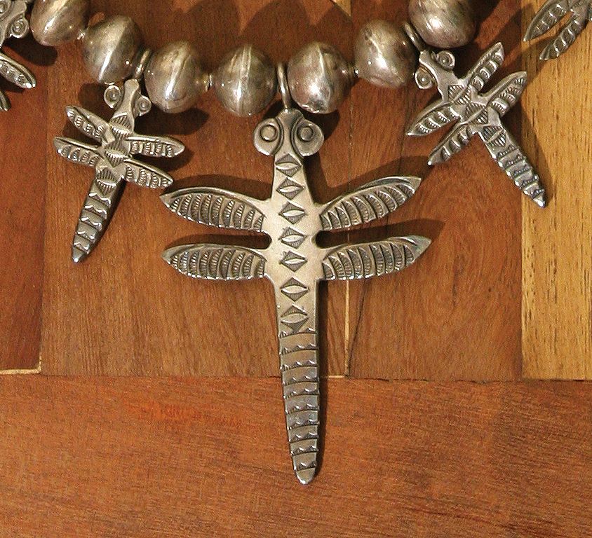 Navajo Dragonfly Squash Blossom Necklace, circa mid 1900s