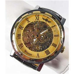 4890 - MENS TWO TONE SKELETON WATCH - STAINLESS STEEL BACKING - WATER ...