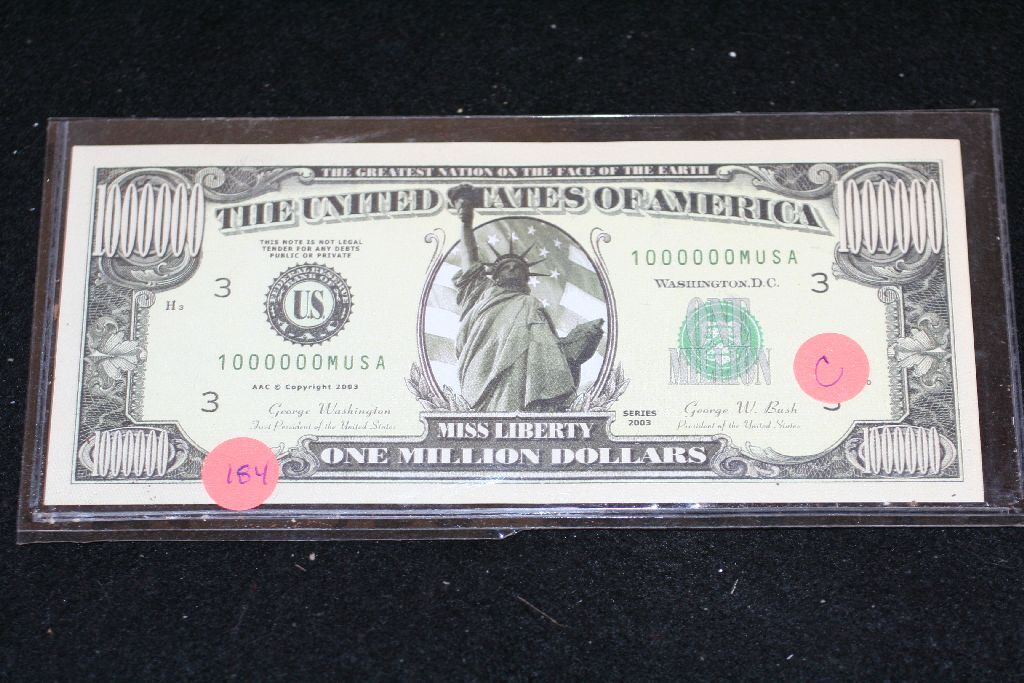 The United States of America $1,000,000 Miss Liberty FAKE Bill