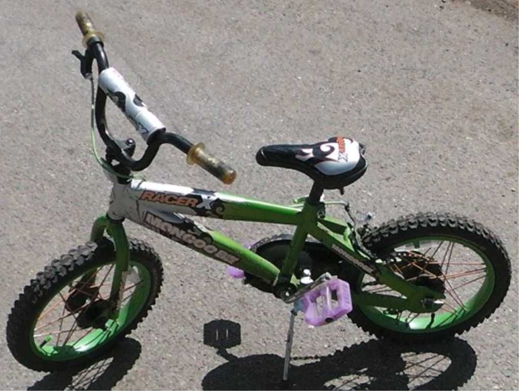 Green Mongoose Racer X Boys Bike w/ Purple Pedals
