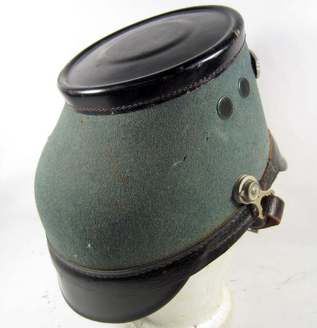 GERMAN NAZI POLICE ENLISTED MANS BLACK LEATHER SHAKO HELMET