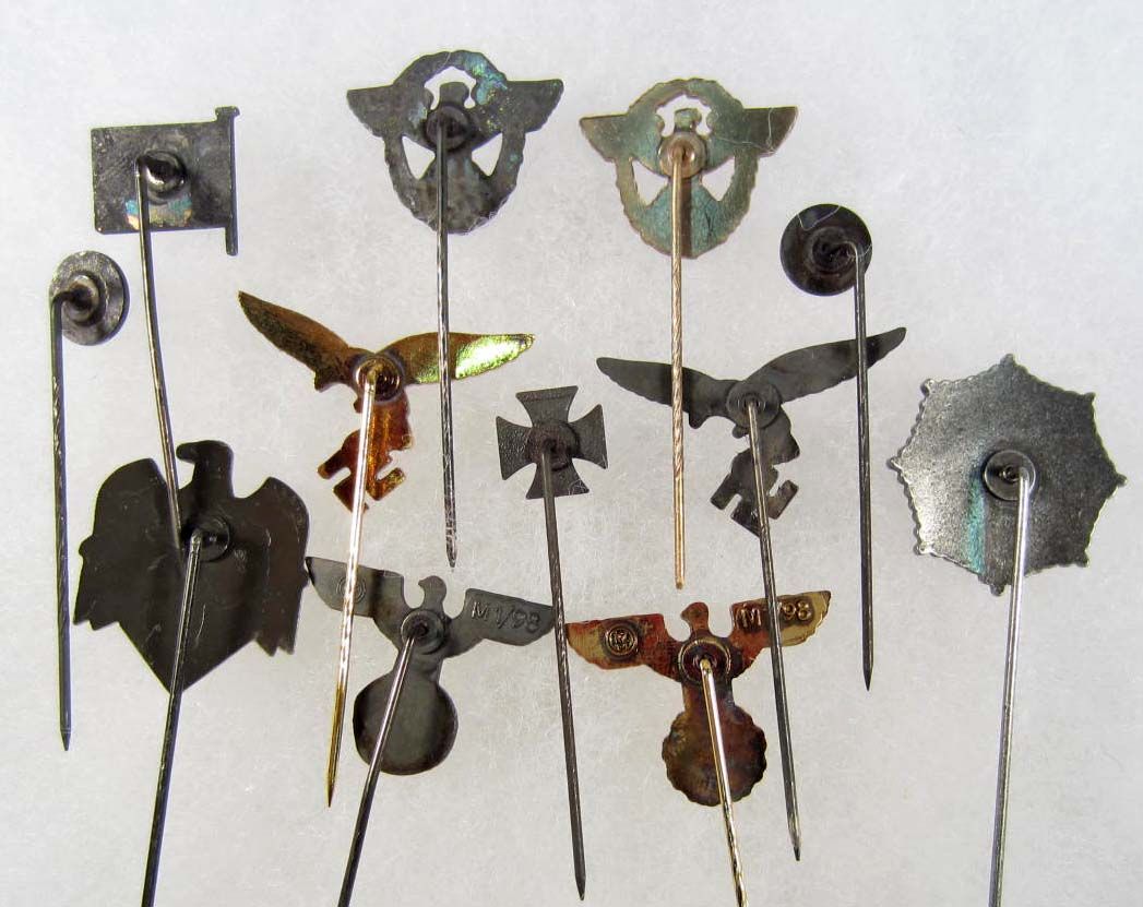 LOT OF 12 GERMAN NAZI MILITARY AND POLITICAL STICK PINS