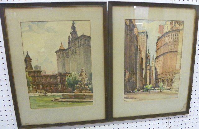 Pair framed watercolors signed Marc