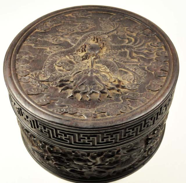 Carved antique Chinese Zitan "Dragon" box