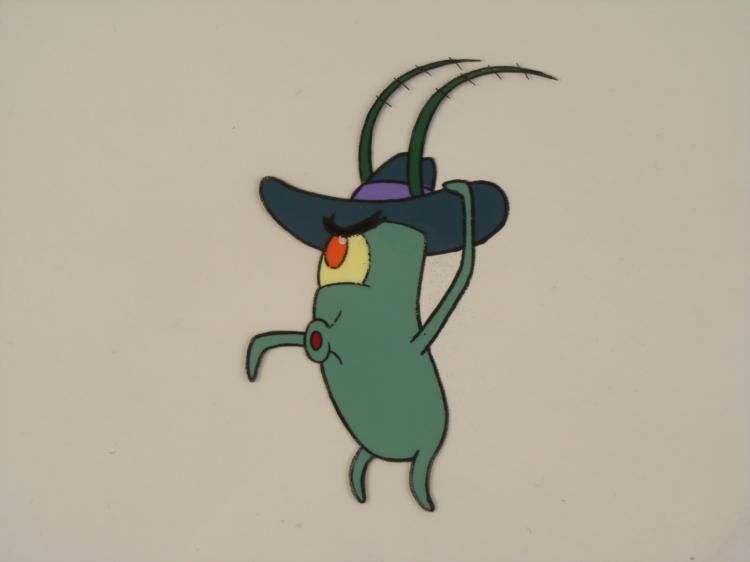 SpongeBob Original Production Art Cel Plankton In Hat