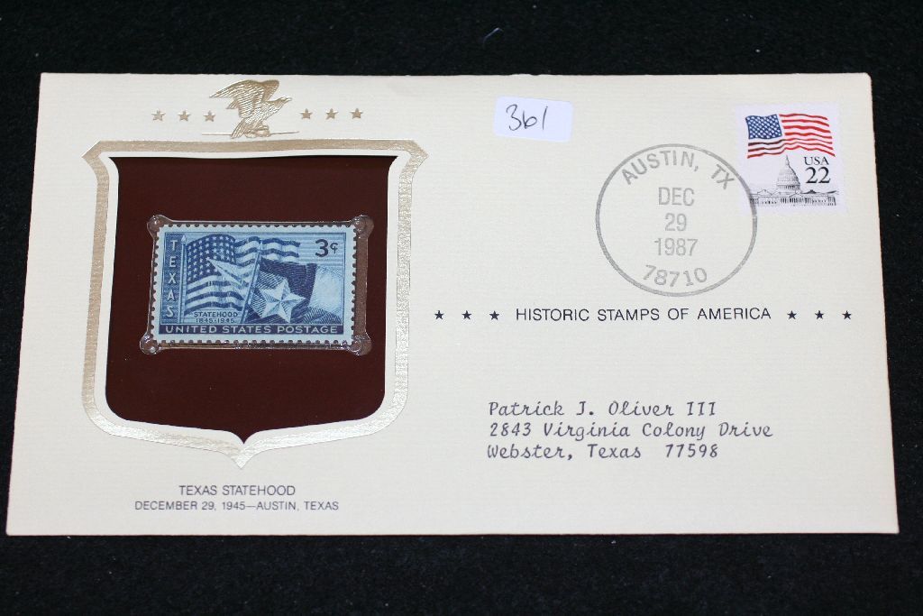 1987 Historic Stamps of America; Texas Statehood December 29, 1945 ...