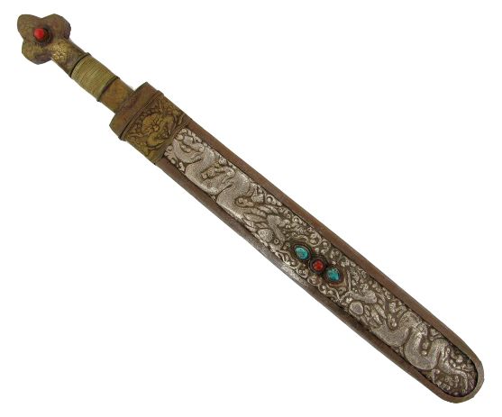 Tibet Silver & Brass Turquoise Dagger (ANT-973)