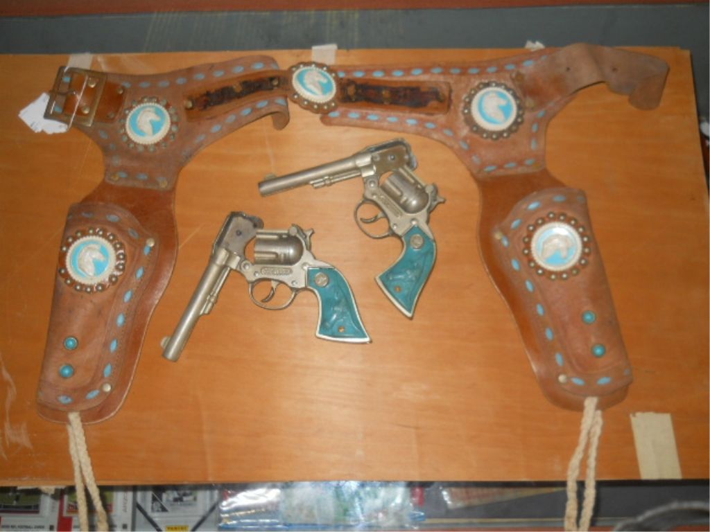 Turquoise handled Long Horn Western Cap Guns with Decorative Holsters ...