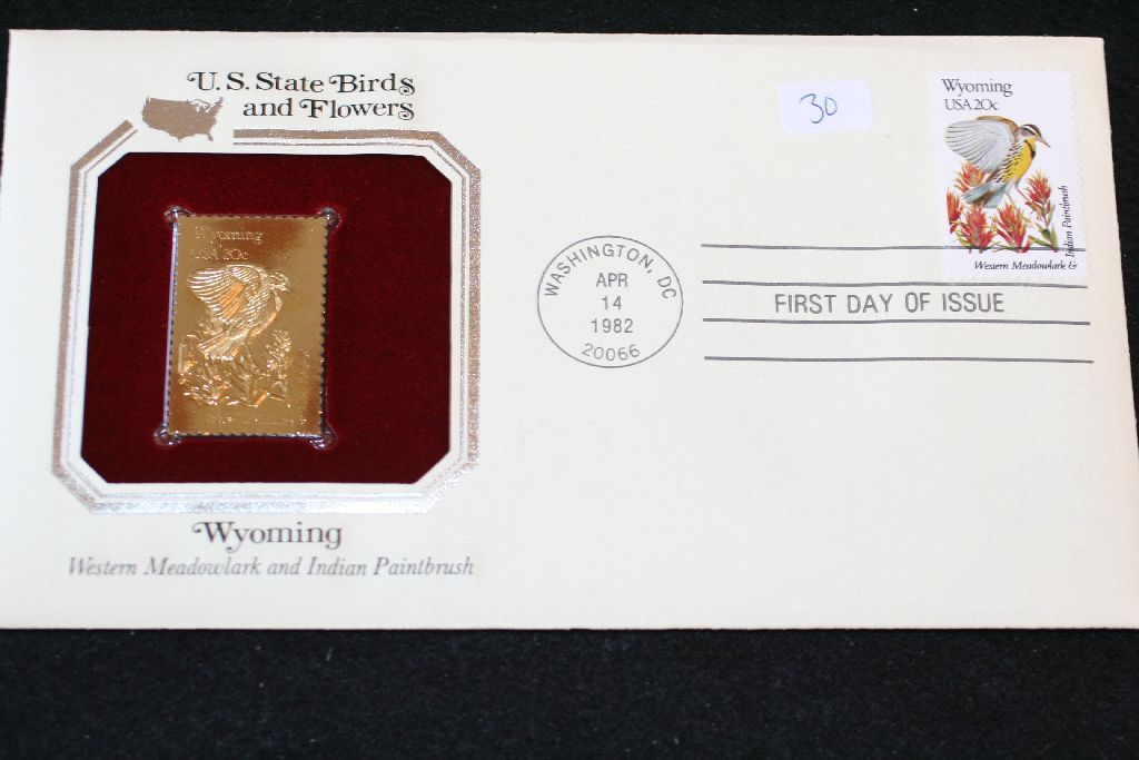 1982 First Day Issue 22K Gold Replica Stamp W/Postal Stamps; US State ...