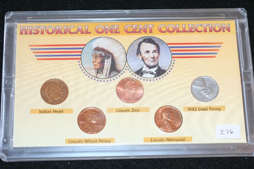 Historical One Cent Collection; Indian Head One Cent, Lincoln Wheat ...