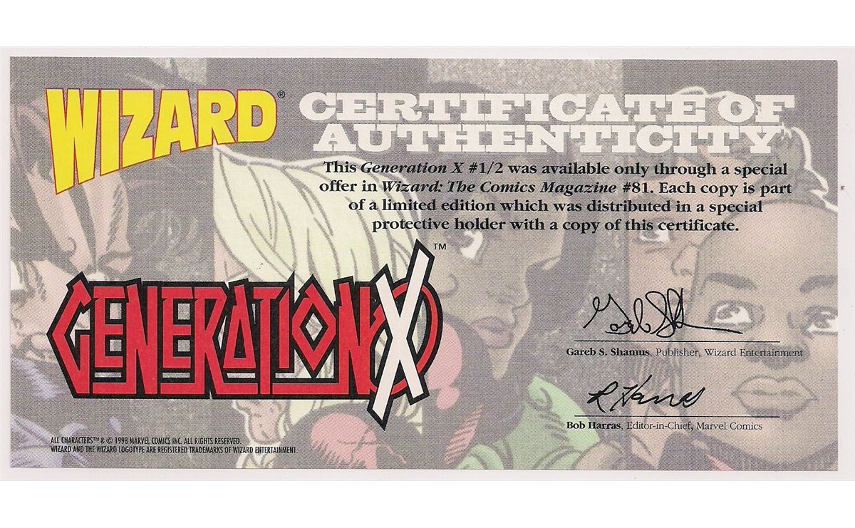 Generation X Wizard 1/2 Comic with Certificate of Authenticity