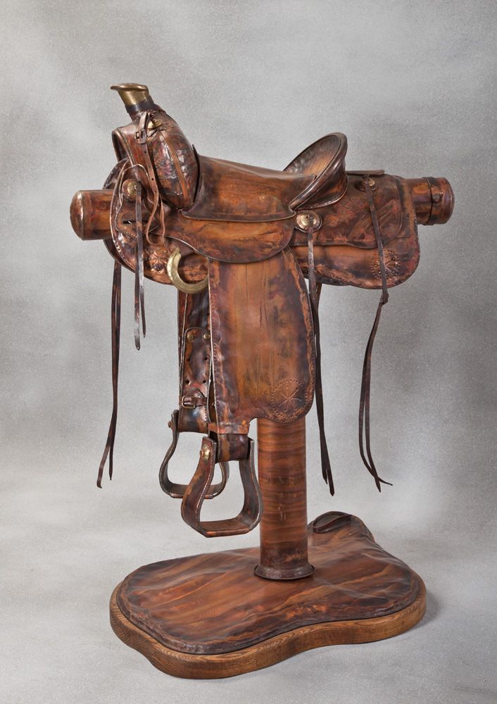 Life Size Copper Saddle and Hat Rack