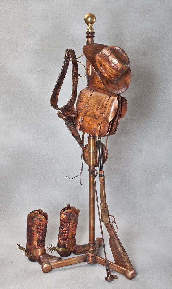 Life Size Copper Saddle and Hat Rack