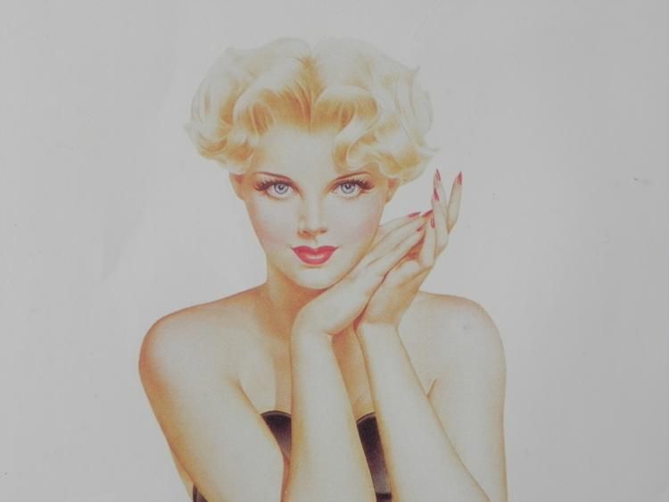 WWII SCANTILY CLAD BLOND PIN-UP GIRL FRAMED PRINT
