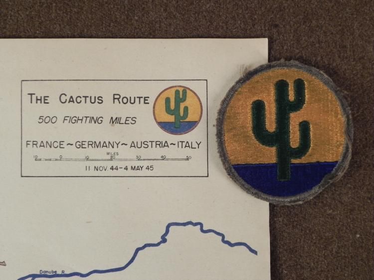 WWII 103RD DIV US ARMY MAP CACTUS ROUTE GERMANY & PATCH