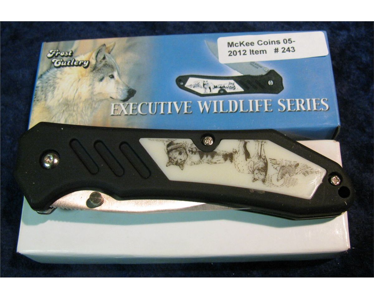 243. Executive Wildlife Series Wolf Folder Pocket Knife Frost Cutlery ...